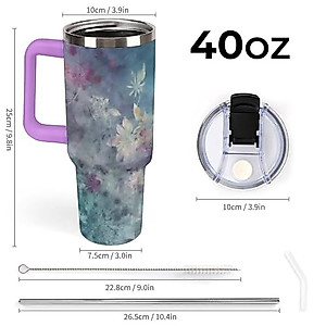 LLUTSNTH 40 Oz Vacuum Tumbler with Violet Handle Leakproof Insulated Tumbler And Green Stainless Steel Travel Mug with Lid And Straw Coffee Cup Cute Water Bottles Cup Holder Friendly