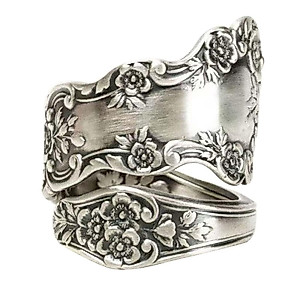 925 Sterling Silver Oxidized Spoon Ring Adjustable Ring Jewelry Gifts for Women