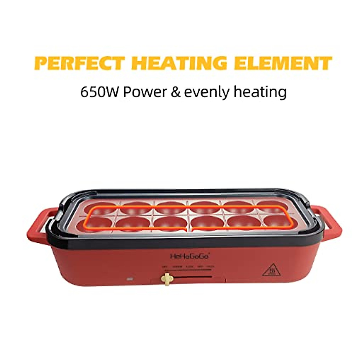 HeHoGoGo Multifunctional Electric Griddle Electric Grill Nonstick Baking Maker with 3 Interchangeable Pans Takoyaki Maker Cake Pop Maker Mini Pancake Maker Fried Steak