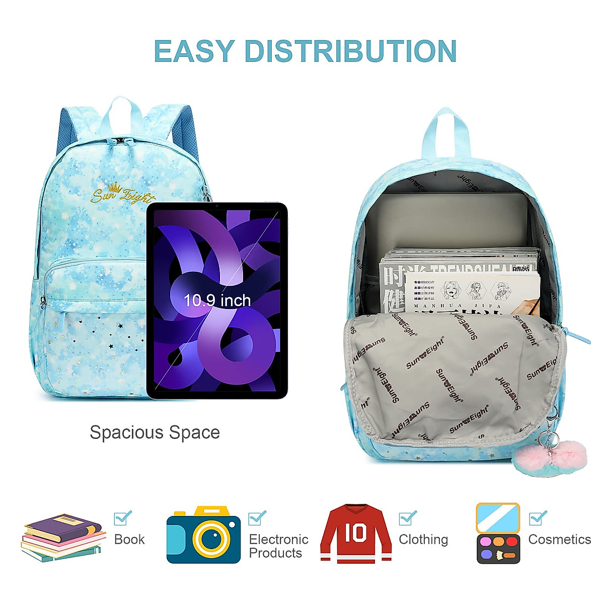 Netlmfg Kids Backpack for Girls Boys | Lightweight Backpack with DIY Cute Accessories | Toddler pack & Casual Bags - Light blue backpack(Girl Boy 6+ Years)