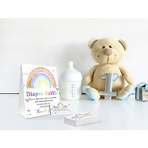 Nopoben Diaper Raffle Baby Shower Game, 1 Standing Sign and 50 Tickets,Rainbow Theme Gender Neutral for Boys or Girls, Bring A Pack of Diapers for Mom-to-Be, (027)