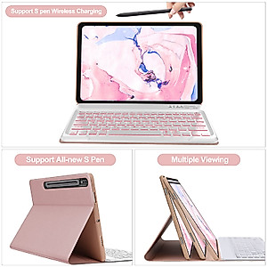 Keyboard Case for Samsung Galaxy Tab S7 FE/S8 Plus/S7 Plus 12.4 Inch, 7-Color Backlit, Smart Magnetic Detachable Wireless Bluetooth Keyboard, Slim Protective Cover with S Pen Holder, Auto Sleep/Wake