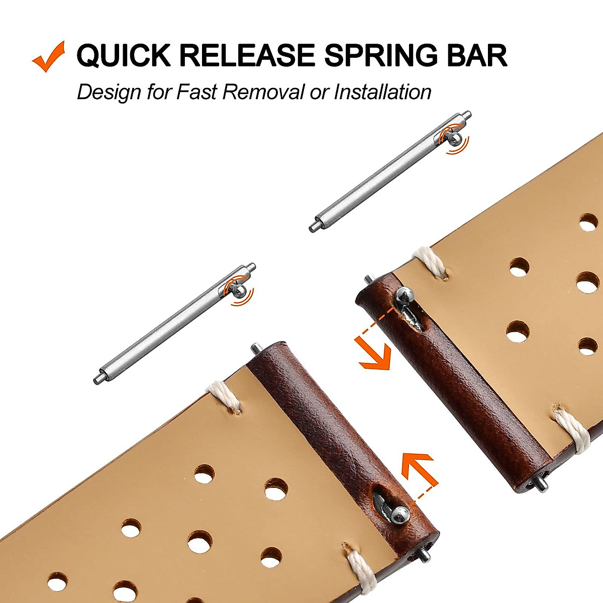 ANNEFIT Vintage Leather Watch Strap 22mm, Quick Release Replacement Band for Men and Women with Black Buckle (Brown)