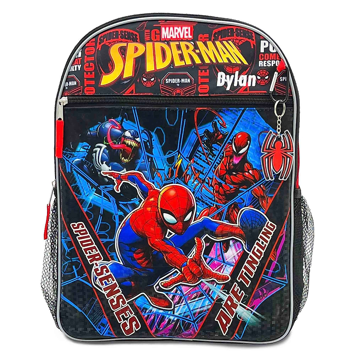 DIBSIES Personalized Spider Superhero Backpack, Lunch Bag, Carabiner Clip, and Character Keychain