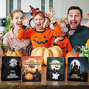 PAICUIKE 24 Pcs Halloween Paper Gift Bags - 6.3x3.1x8.3Inch Small Trick or Treat Gift Bags with Handles, Ideal for Kids' Parties