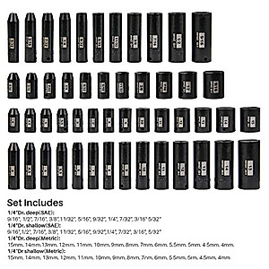SEKETMAN 50-Piece 1/4" Inch Drive Deep And Shallow Impact Socket Set, SAE/Metric(5/32-Inch to 9/16-Inch and 4-15mm),CR-V-50BV30
