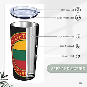 VKKOEWL Lithuania Lietuva Flag Stainless Steel Insulated Tumbler 20 Oz Travel Water Bottle Coffee Mug Drink Cup With Lid Straw
