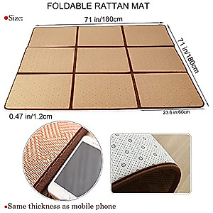 Nisorpa 71'' x 71'' Japanese Rug Tatami Rug Mat 0.47'' Thick Japanese Floor Mattress Rattan Non-Slip Breathable Memory Foam Area Rug Bedroom Sleeping Crawling Playmat Japanese Tatami Mat, Brown