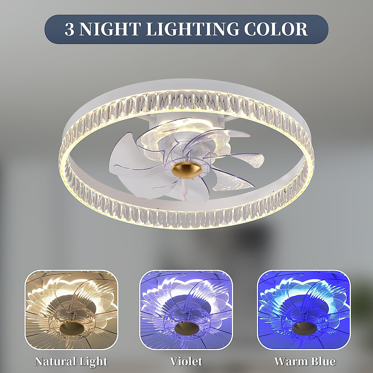 Fszdorj 20‘’ Ceiling Fan with Light, 2024 Upgraded, Low Profile Fan, Flush Mount Ceiling Fan, 6 Speeds, Dimmable LED, App & Remote Control, Quiet DC Motor, For Bedroom, Living Room, F092 White