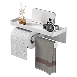 Double Toilet Paper Holder with Shelf, iMonse Paper Towel Holder Wall Mount,Tissue Roll Holder for Bathroom Kitchen RV, Double Tissue Roll Rack with Adhesive & Screw (White)