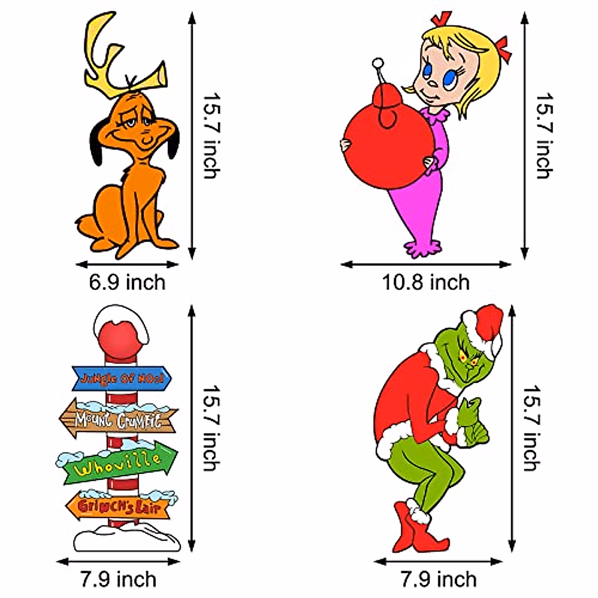 Grinch Christmas Decorations, 4PCS Yard Signs with Stakes, Grinch Cindy Max Whoville Sign for Xmas Garden Lawn Decor, Grinch Stealing Christmas Decor Party Supplies Holiday Decorations Outdoor
