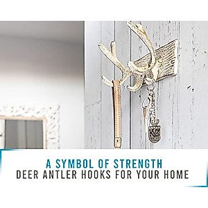 Comfify Vintage Cast Iron Deer Antlers Wall Mounted Hooks Antique Finish Metal Clothes Hanger Rack w/Hooks Deer Antlers Shape | Includes Screws and Anchors | in Antique White