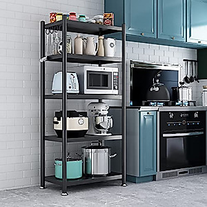 Multipurpose 5-Tier Storage Shelf Display Rack for Kitchen - Black, Adjustable, Stainless Steel, 160x70x40CM