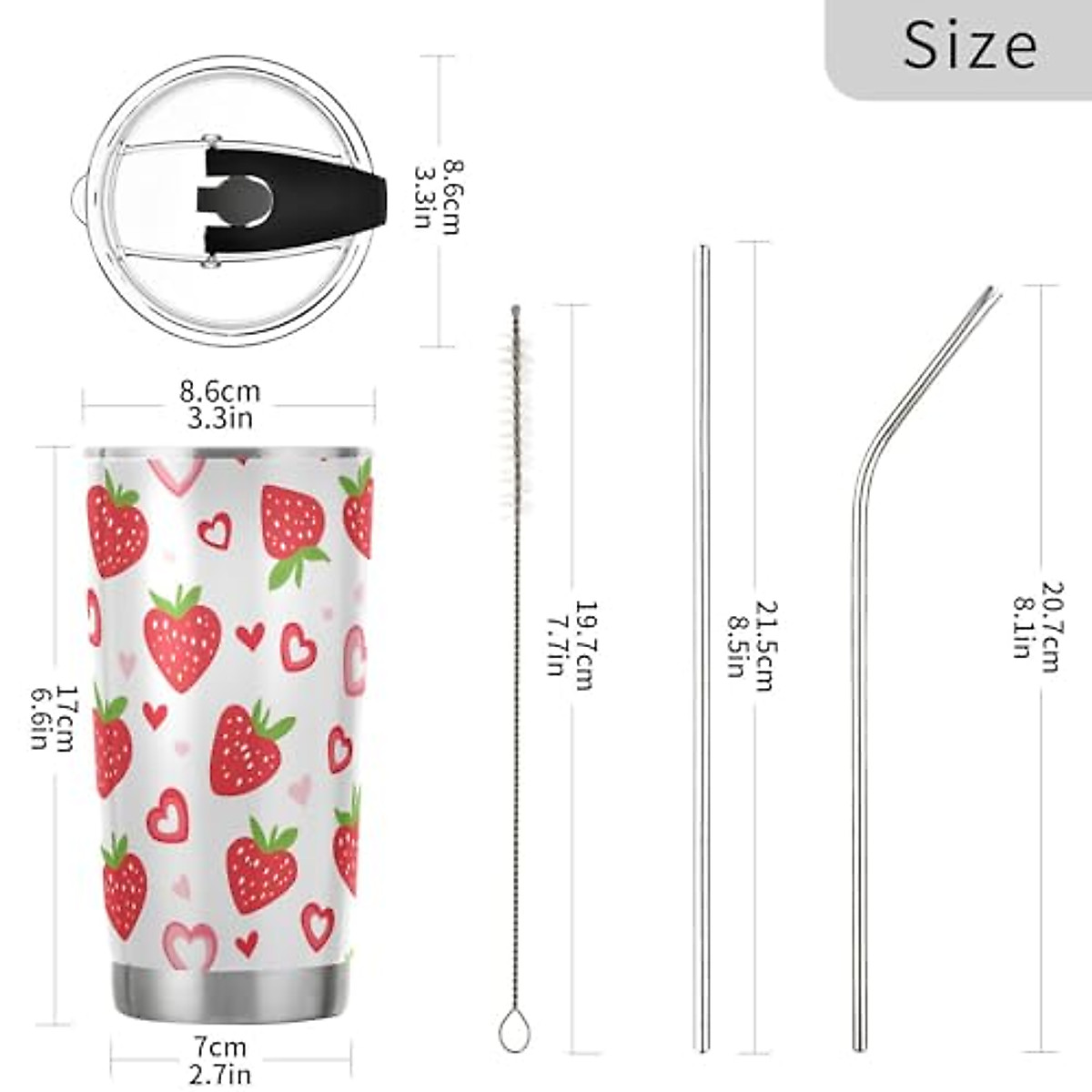 HXshaoye Strawberry Country style Valentines Stainless Steel travel coffee cups Leak-proof Lid and Straw coffee mug spill proof for hot and cold drinks modern coffee travel mug 20 oz vaso para agua