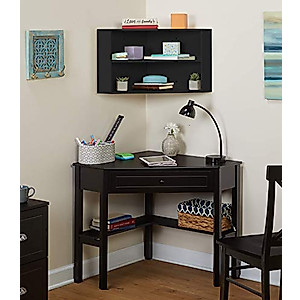 Target Marketing Systems Modern Floating Desk Hutch, Wall Mounted Corner Storage with 3 Shelves, Hanging Shelf for Home, Office, Living Room and Kitchen, 29.25", Black