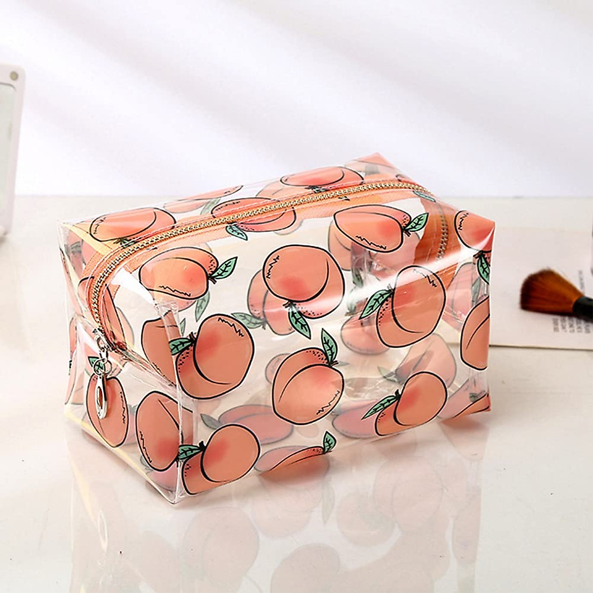HOYOFO Makeup Bag Clear Cute Fruit Cosmetic Bag Small Transparent Make up Bag for Women Waterproof Toiletry Organizer Pouch(Peach)