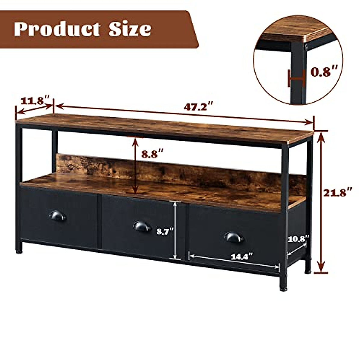 PRAISUN Dresser TV Stand with Storage and Drawers , Wide Dresser for Bedroom, Entertainment Center for 55 inch TV for Living Room, Chest, Closets and Nursery - Black and Rustic Brown