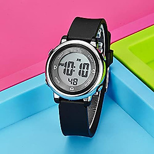 Womens Digital Watches LED Screen Military Waterproof Alarm Stopwatch 7 Color LED Backlight Sports Watch (Black)