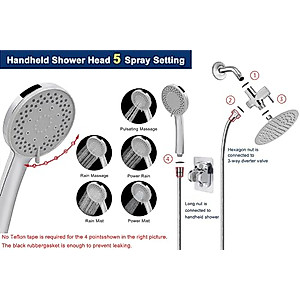 NearMoon Filtered Shower Head, High Pressure 8″Round Rain Shower Head and 5 settings Handheld Shower Filter Combo with Self-adhesive Holder/1.5M Hose -1 Replaceable Filter Cartridge (Chrome Finish)