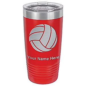 LaserGram 20oz Vacuum Insulated Tumbler Mug, Volleyball Ball, Personalized Engraving Included (Red)