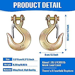 2 Pack 5/16 Inch Chain Hook, Tow Chains with Hooks Clevis Slip Hook with Latch Safety Hook G70 Tow Chain Clevis Grab Hook for Trailer Truck Transport Tow Chain Hook Drag Chain Hooks Heavy Load