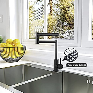 Heyalan Matte Black Pot Filler Faucet, Deck Mounted Single Handle, Double Joints, Free Rotating, Modern Design, Stainless Steel