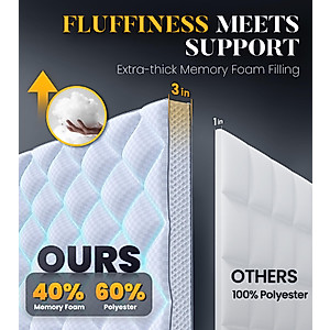 3 Inch Ultra-Fluffy Memory Foam Mattress Topper Queen for Back Pain, Extra Soft Pillow Top Queen Mattress Topper with 4X Support, Mattress Pad with Breathable Air Mesh Sides, 6-21'' Deep Pocket