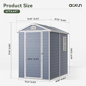 Aoxun 6x4FT Resin Outdoor Storage Shed with Floor, Plastic Garden Shed with Lockable Door and Window, Tools House to Store Patio Furniture, Bike Accessories, Garbage Can and Lawn Mower - Grey
