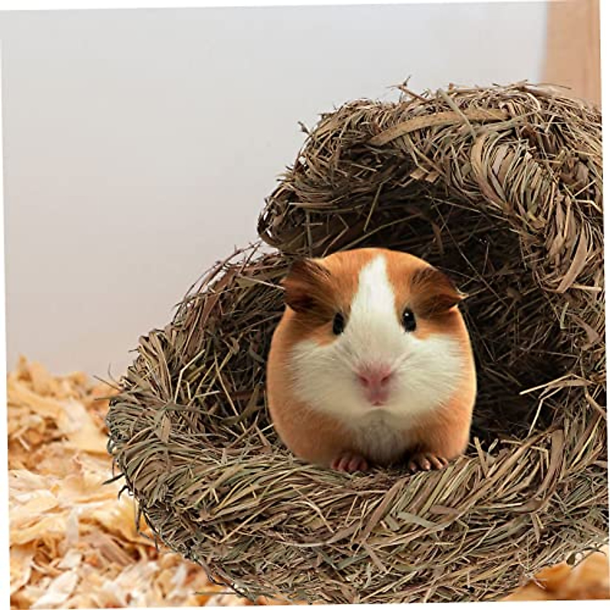 balacoo 1set Rabbit Bed Hut Bunny Mat House Sleeping Pet Hamsters Woven Hideaway for Grass Chew Natural Toys Pigs Bedding Small Chinchilla Ball Straw Playhouse Hand-Woven with Nest Guinea