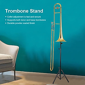 Trombone Stand Portable with Cushioned Bell Mount, Black Finish Height Adjustable 40.94-57.5inch
