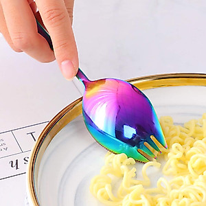 Buyer Star Sporks Metal 7-pack 18/8 Stainless Steel Sporks for Everyday Household Use, 7.6-Inch / 1.6-Ounce/Ice Cream Spoon & Salad Forks, Fruit Appetizer Dessert (Mix Color)