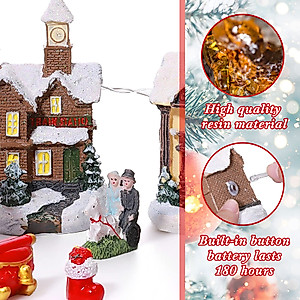 Yerliker 19 Pcs Christmas Village Sets LED Lights Christmas Village Houses with Figurines Battery Operated Christmas Village House Set for Collection Christmas Garden Table Home Indoor Room Decor