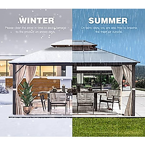 MELLCOM 12x14ft Hardtop Gazebo, Polycarbonate Double Roof Aluminum Gazebo, Outdoor Waterproof Canopy Gazebo with Netting and Curtains for Backyard, Deck, Patio