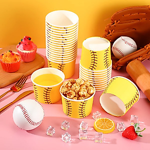 Zubebe 200 Pcs Softball Baseball Ice Cream Bowls 9 oz Softball Snack Bowl Soup Cup Serving Dishes Disposable Paper Food Tasting Cups Baseball Softball Party Supplies Game Day Decorations Dessert Cups