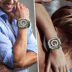 Luxury Metal Case for Apple Watch Ultra 1/2 49mm Band with Cover Heavy Duty Rugged Case Silicon Strap for men Full Protective Cover (Silver Knight)