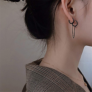 Unique Small Silver Chain Handcuff Hoop Earrings Double Piercing Dangle Drop Cartilage Earrings Chic Chain Huggie Hoop Earrings for Men Women Statement Jewelry Gifts (Black)