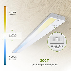ASD LED Under Cabinet Lighting 24 Inch, Dimmable, Hardwired or Plug-in Installation, 3 Color Levels- 2700K/3000K/4000K, Linkable Kitchen Under Counter Lighting, ETL & Energy Star, White Finish