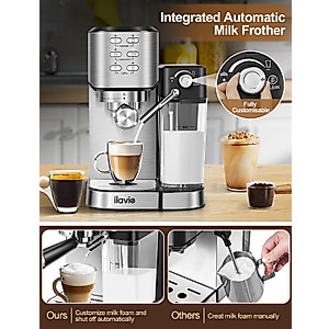 ILAVIE Espresso Machine with Integrated Automatic Milk Frother 6 in 1, 20 Bar Espresso Cappuccino Latte Maker with 24 oz Detachable Milk Reservoir, Ideal for Home Use