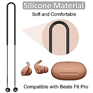 Strap Ear Tips Kit Compatible with Beats Fit Pro, Anti-Lost Soft Silicone Lanyard Neck Rope Cord Lease Replacement Gel Eartips Skin Accessories Compatible with Beats Fit Pro - Black
