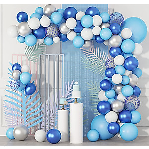 123Pcs Blue Balloons Garland Arch Kit, 18"12"10"5" Navy Blue Sliver Metallic White Confetti Balloons for Boys Birthday Party Ocean Theme Wedding Baby Shower Graduation Anniversary Background Supplies