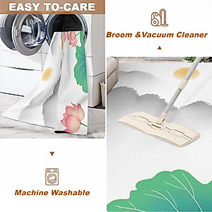 Lotus Lotus Leaf Rugs,Vintage Ink Painting Living Room Carpet Washable Flannel with Non-Slip Carpet Bedroom Dining Room Office Entrance2 x 6ft