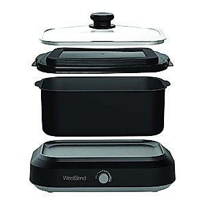 West Bend 87905BK Slow Cooker Large Capacity Non-stick Vessel with Variable Temperature Control Includes Travel Lid and Thermal Carrying Case, 5-Quart, Black