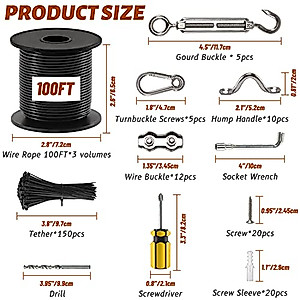 GUATTINE String Light Hanging Kit, 300 Ft Nylon Coated Stainless Steel Cable and Enough Accessories, Guide Wire for Outdoor String Lights, Patio Lights, Camping Lights