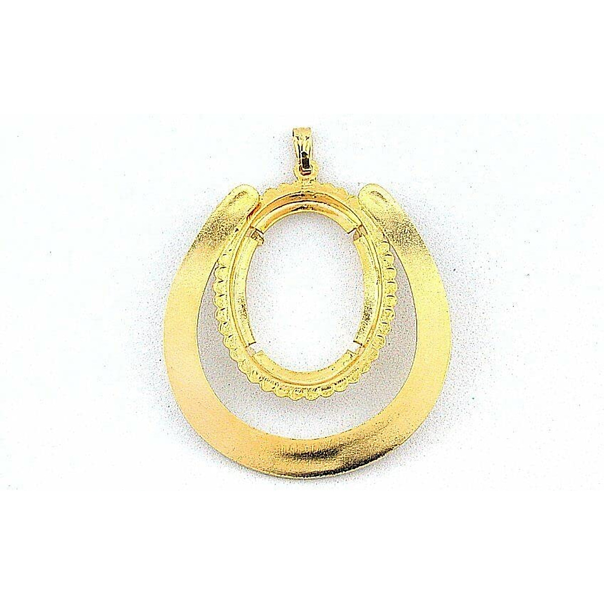 Horseshoe 30x22 Cabochon Oval Antique Gold Color Prong Pendant Mounting CF970