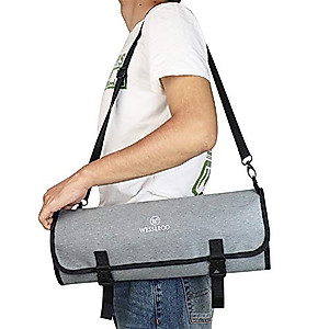 Wessleco Chef Knife Bag(8+ Slots) Roll Up Knife Bag Pouch for Kitchen Utility Tool and Travel Storage (Grey, Pouch Only)