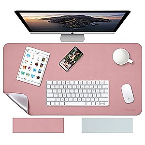 Weelth Multifunctional Office Desk Pad, Waterproof Desk Pad Protector PU Leather Dual-Sided Desk Writing Pad for Office/Home (Pink/Sliver, 23.6" x 13.7")