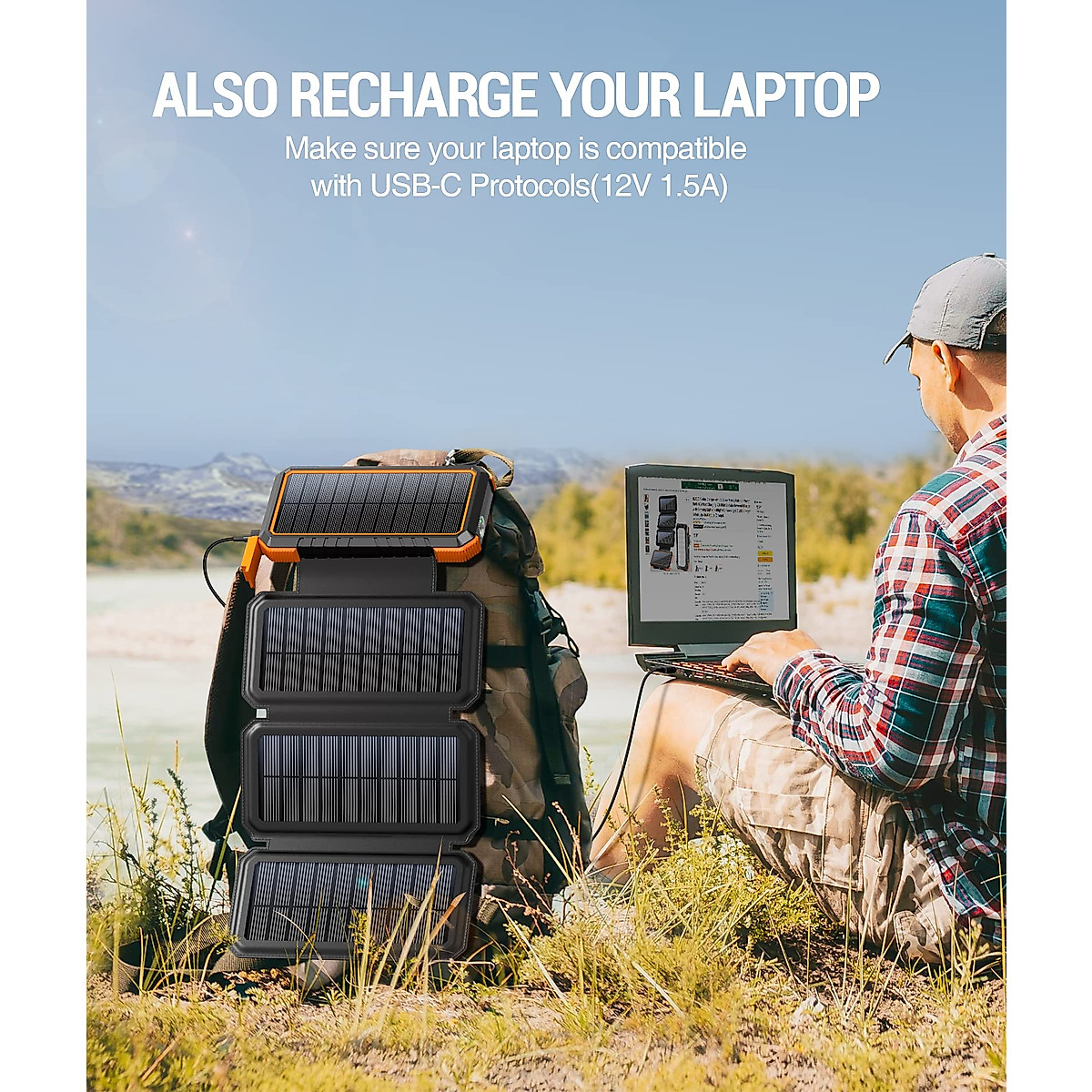 20,000mAh PD Solar Charger Foldable-Orange Plus 20,000mAh 18W Solar Charger 10W Wireless Power Bank-Dark Green