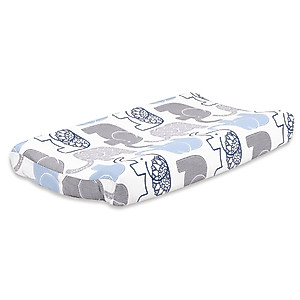 Little Peanut Grey and Blue Elephant Baby Changing Pad Cover by The Peanut Shell