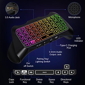 MoKo RGB Backlight Keyboard for PS5 Controller, Bluetooth Wireless Mini Gamepad Chatpad for Playstation 5 with Upgraded Built-in Speaker & 3.5mm Audio Jack for PS5 Controller Accessories