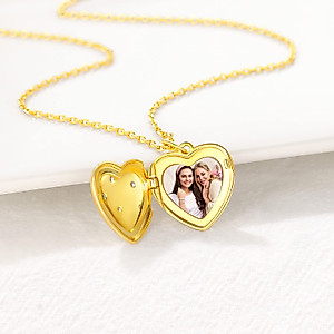 FOCALOOK Heart Locket Necklace, Custom Necklaces for Women Personalized & Engraved Picture Tree Branch Cubic Zirconia Locket with 18" Chain